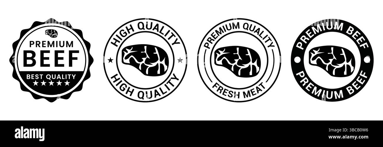 High quality beef meat icon set. High quality beef meat circle logo ...