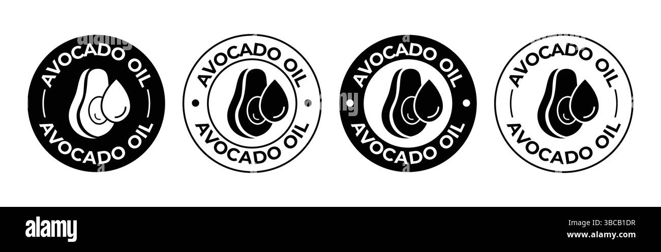 Avocado oil icon set. Avocado with oil drop label, logo, badge, sticker ...