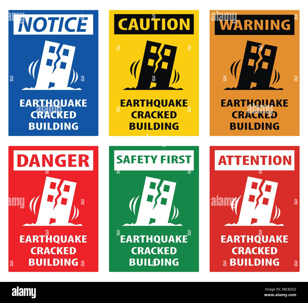 Earthquake Warning Sign with Cracked Building, Earthquake Symbol ...