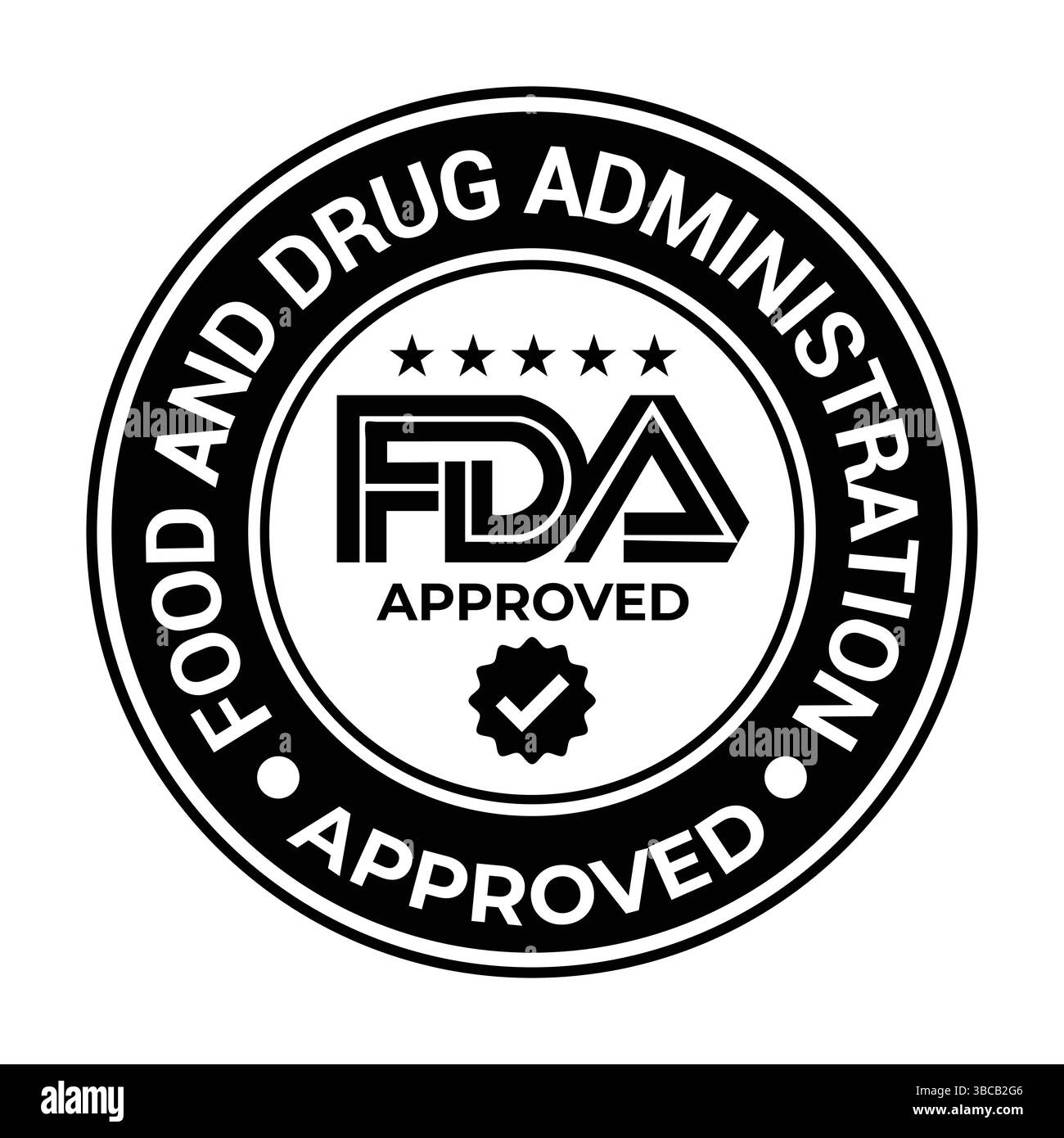 FDA Approved icon set. Food and Drug Administration FDA label, badge, logo, symbol, black ...