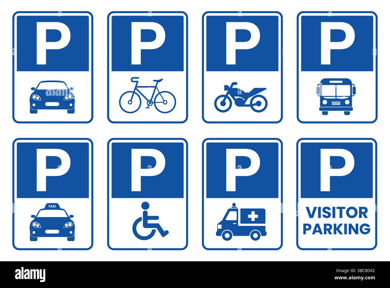 Parking sign set. Parking sign car, bicycle, motorcycle, bus, disabled ...