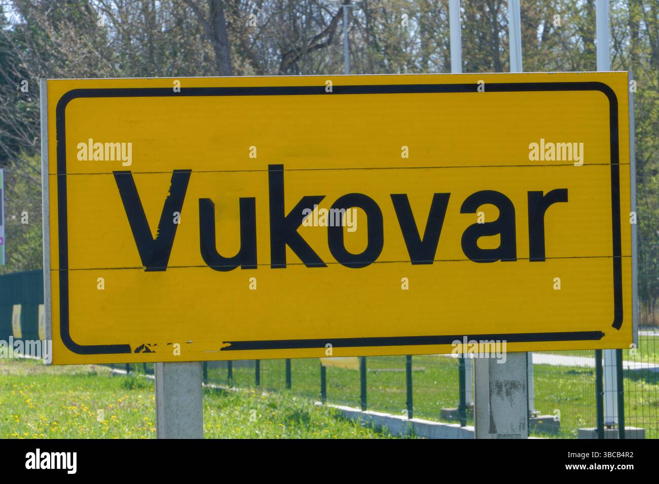 Traffic sign at the entrance to the city of Vukovar, Croatia Stock ...