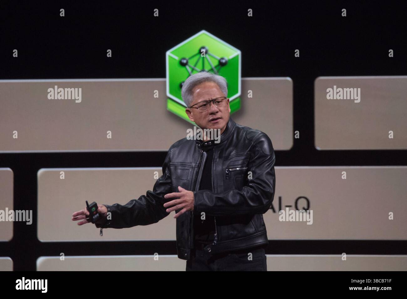 Nvidia Founder, President and CEO Jensen Huang delivers his keynote speech during Computex fair ...