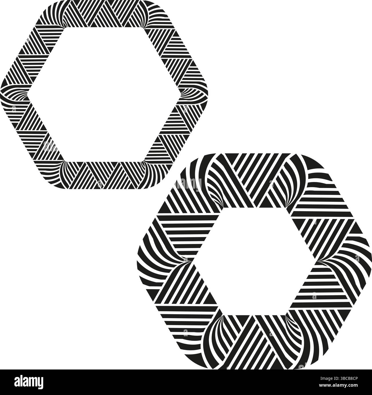 Hexagon frame shape. Curved corner pattern. Abstract stripe vector. Black white structure Stock ...