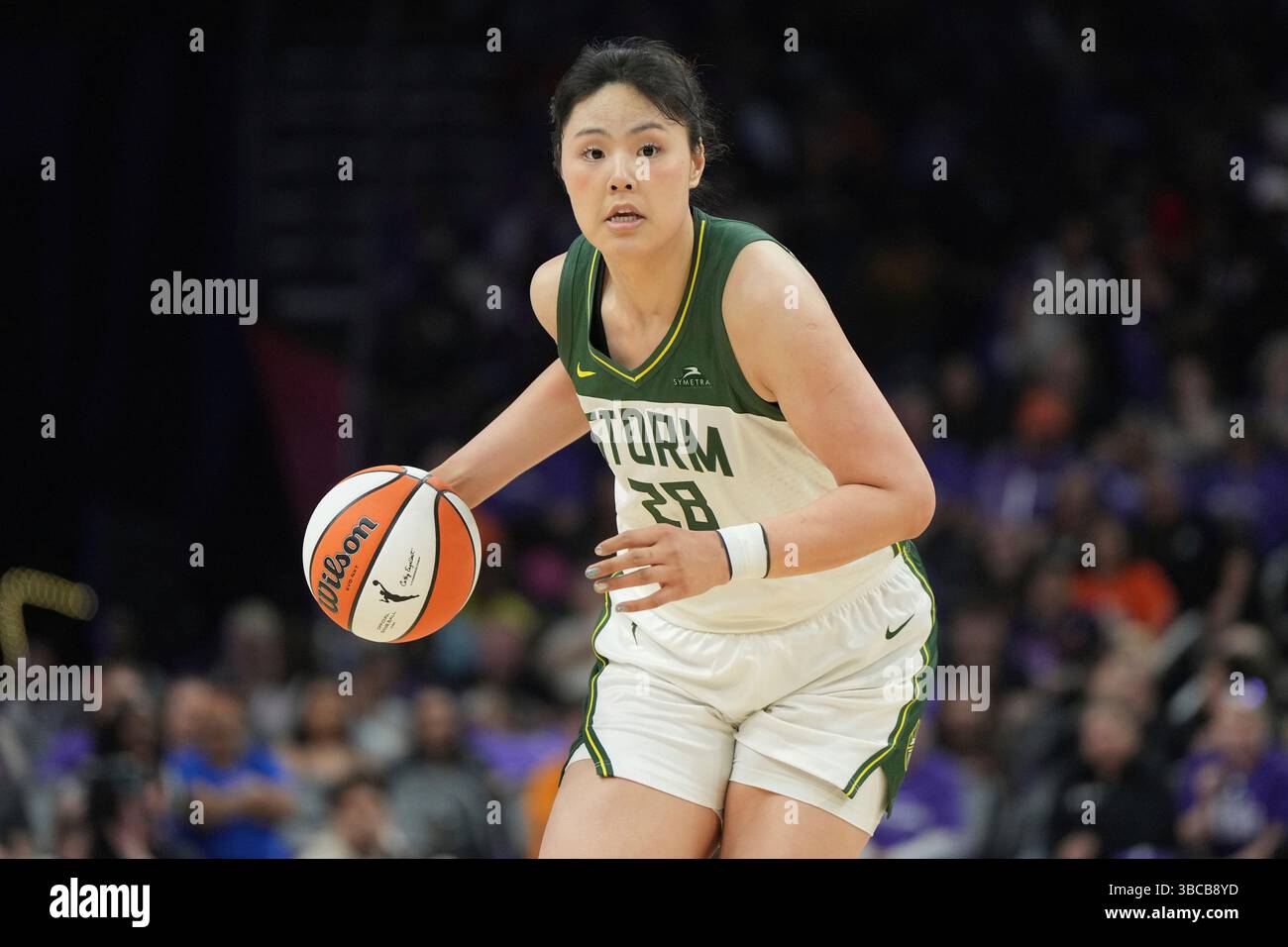 Seattle Storm center Li Yueru (28) during a WNBA basketball game against the Phoenix Mercury in ...