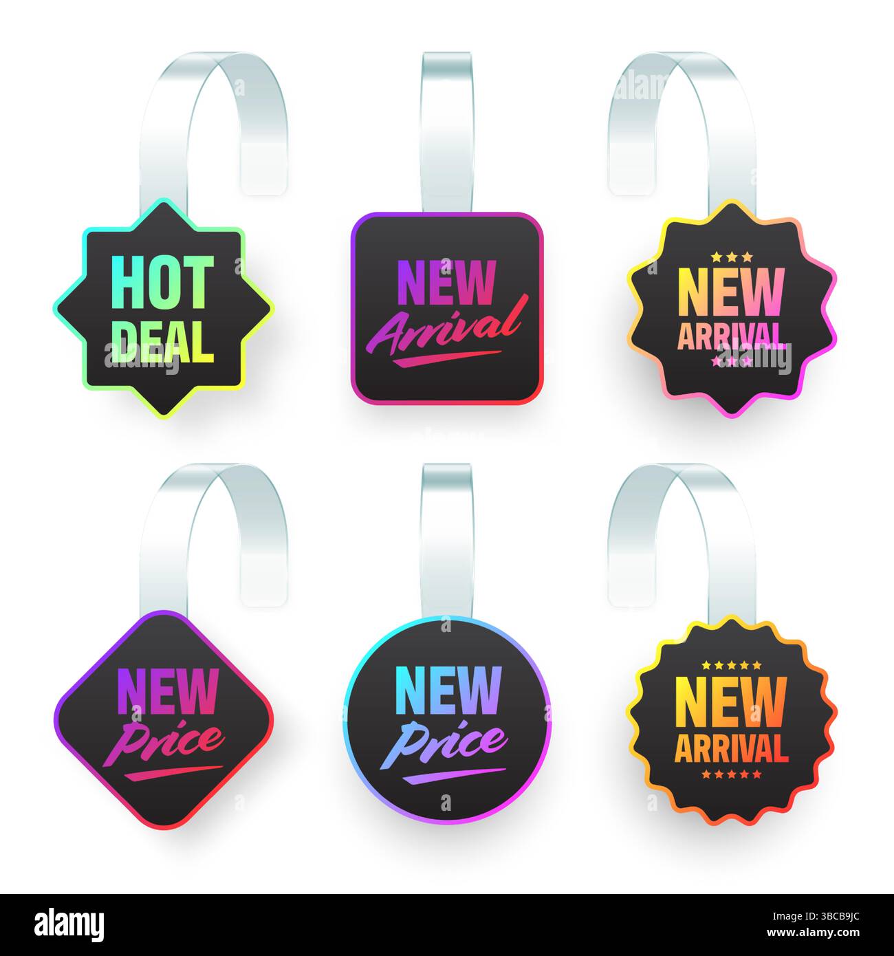 Colorful neon supermarket promotional wobblers. Realistic wobbler ...