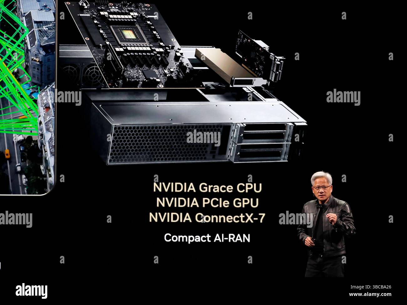 President and CEO of Nvidia Corporation Jensen Huang delivers a speech ...