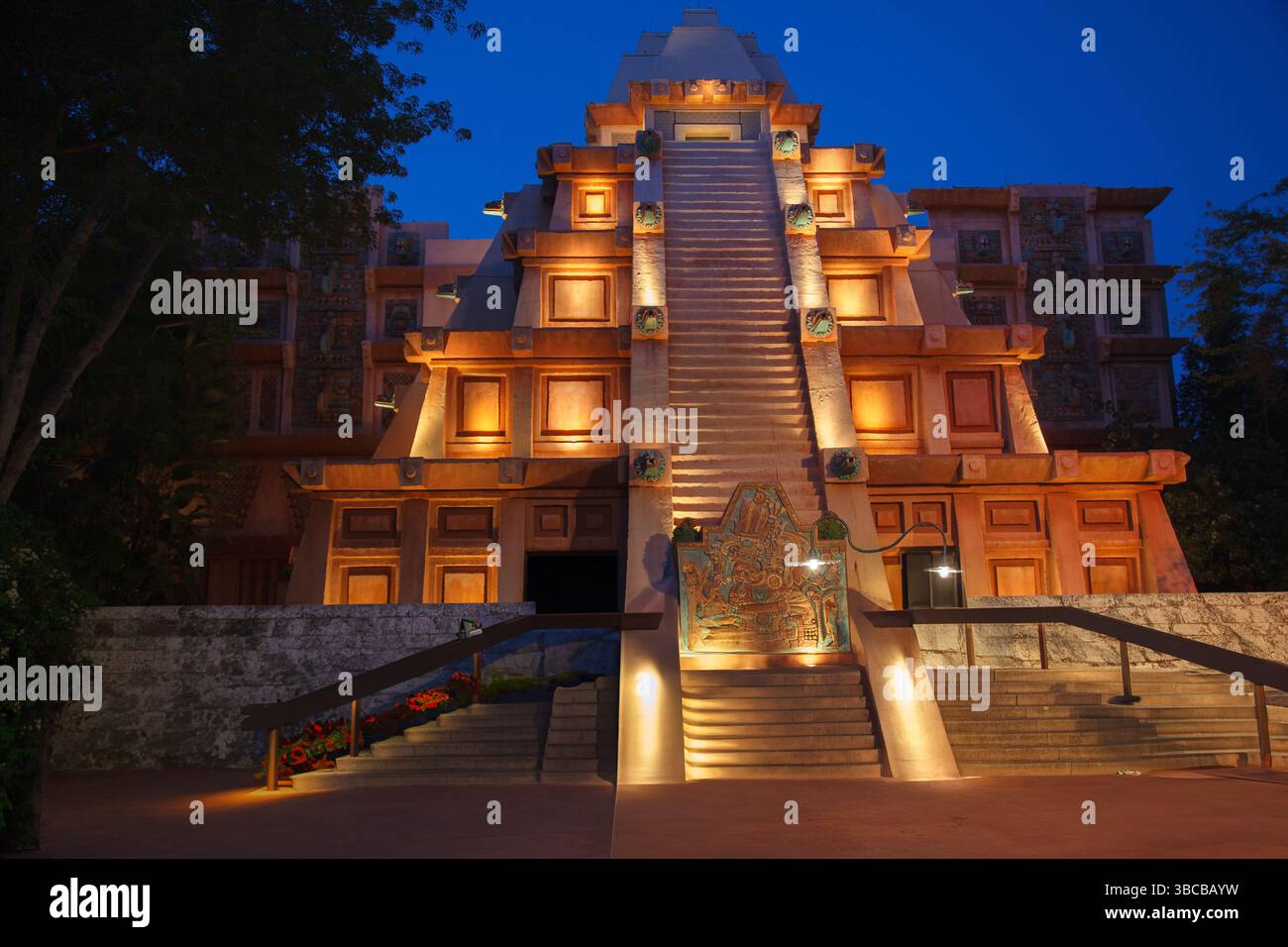The Mexican pavilion pyramid at night, Epcot amusement park, Disney ...