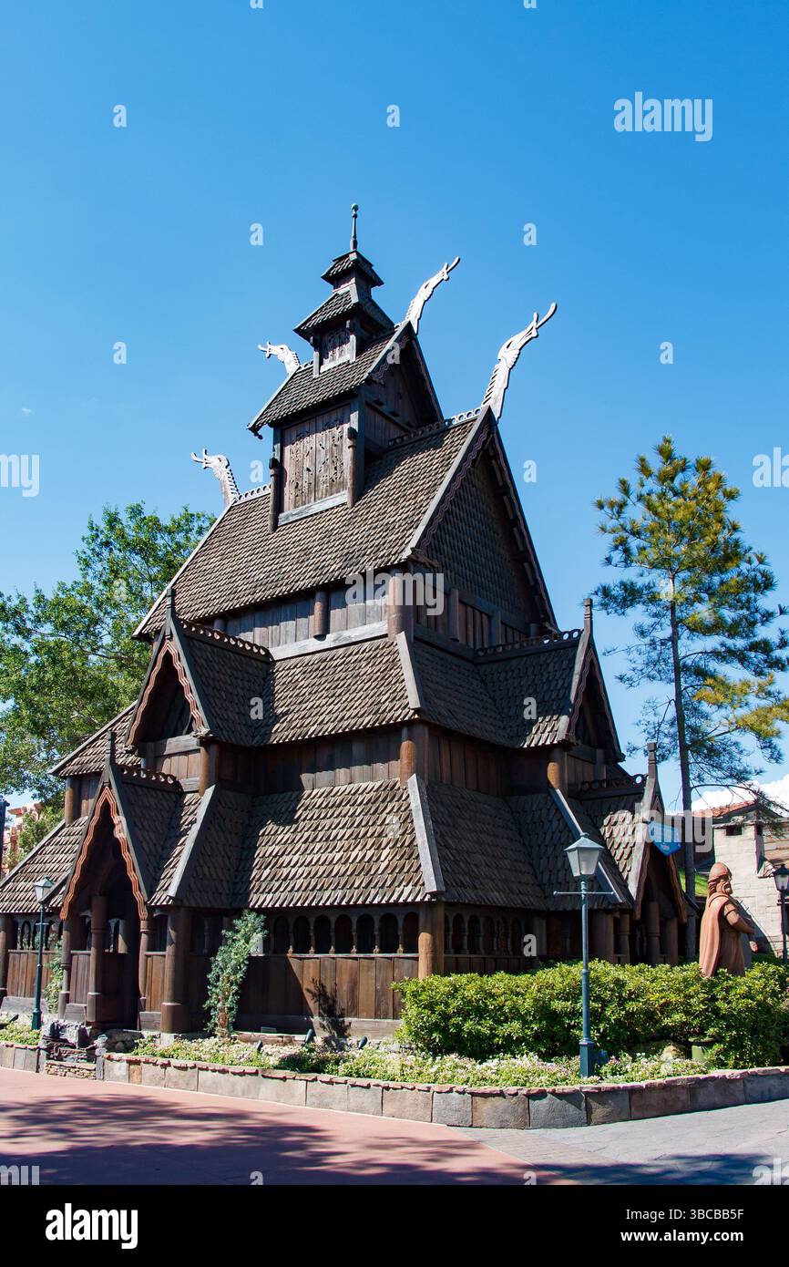 The Typical traditional wood Stave church in Norway Pavilion, Epcot ...