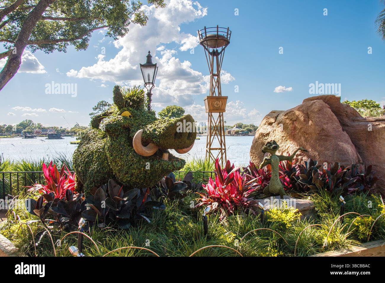 The Timon and Pumba Lion King cartoon characters at the flower and garden topiary festival ...