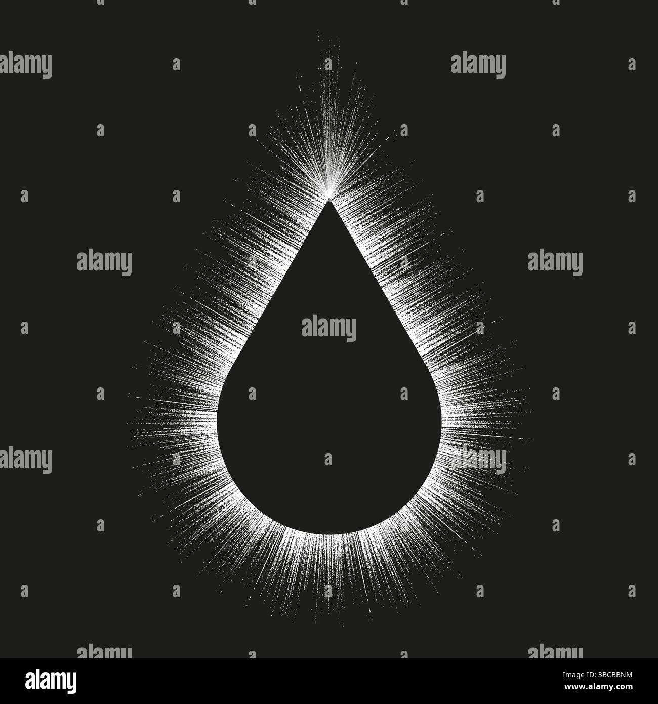 Drop icon glowing. Light burst shape. Vector liquid symbol. Black ...