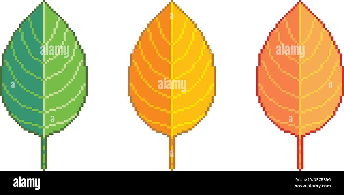 Pixel autumn leaves. Birch leaf icon set for retro video-game. 8-bit ...
