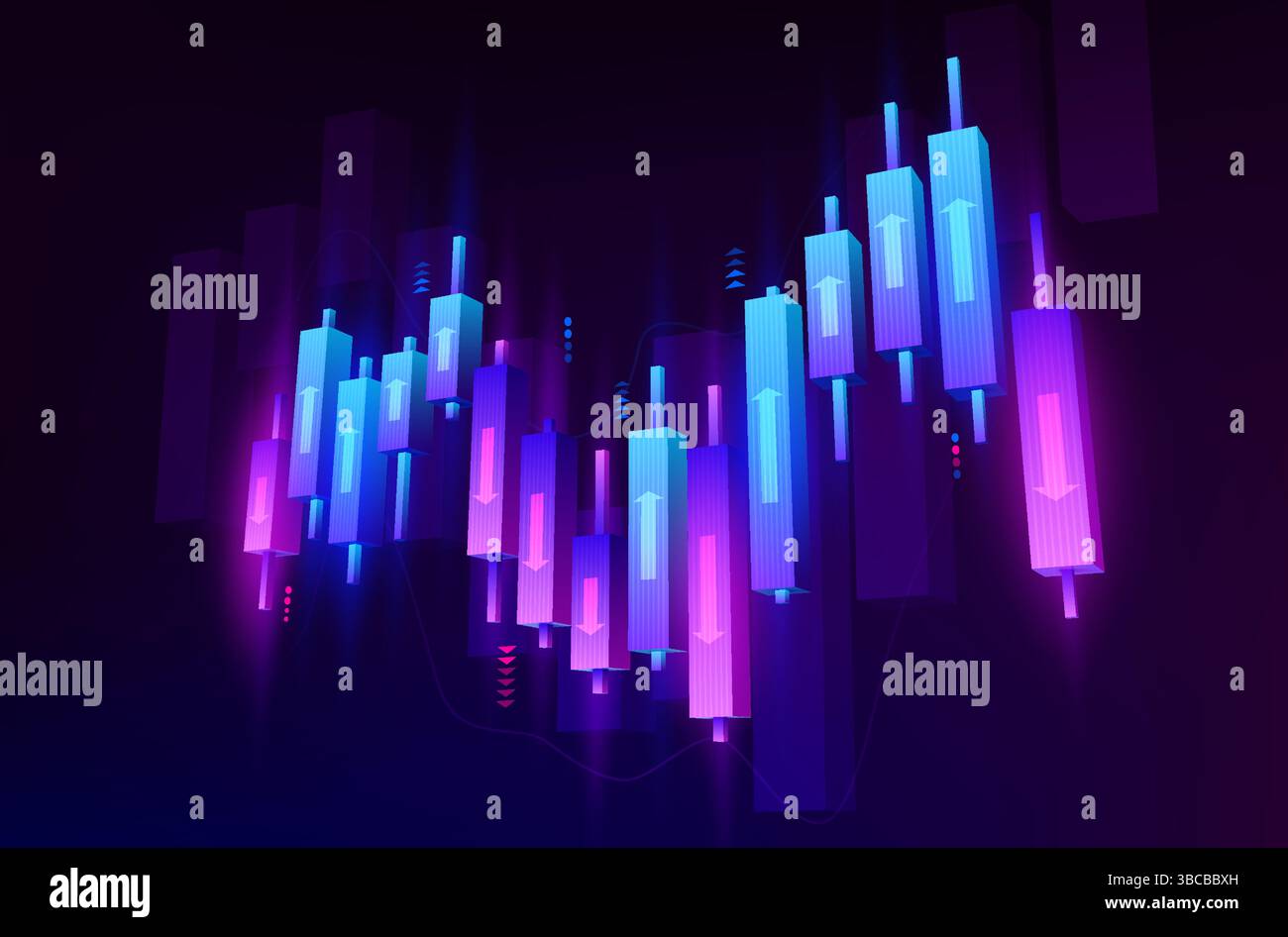 3D stock chart. Invest trade market. Forex candlestick graph of economy ...