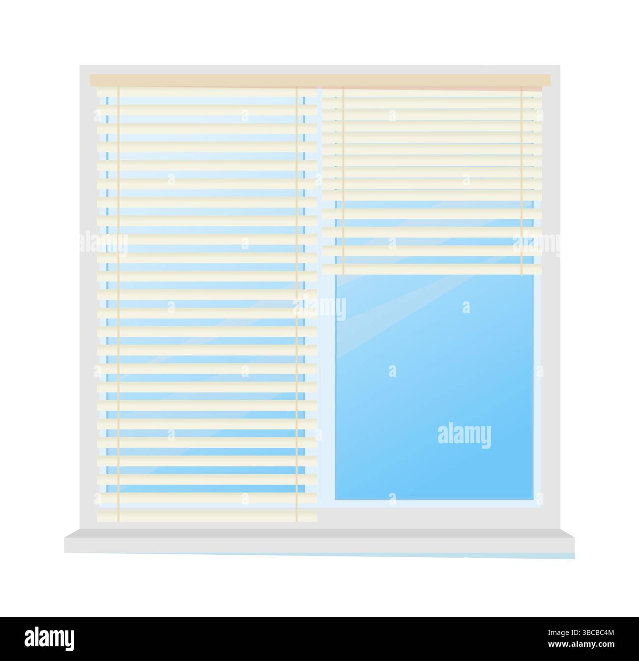 Blind window. Plastic roller curtain. White striped jalousie. Closed ...