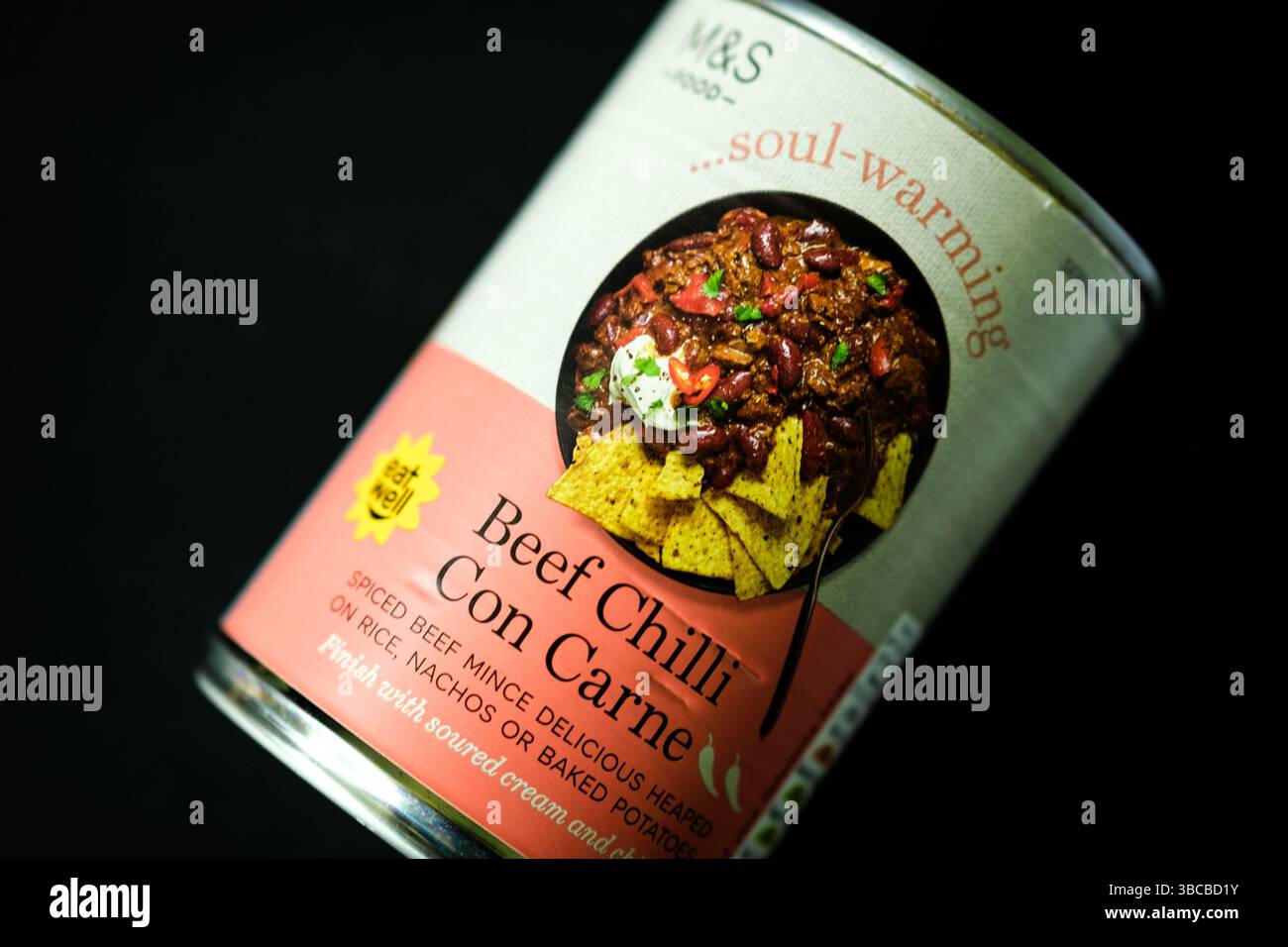 London UK, May 19 2025, Can of Marks and Spencer Hot and Spicy Beef ...