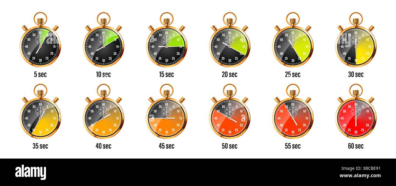 Realistic classic stopwatch. Shiny golden metal chronometer, time ...