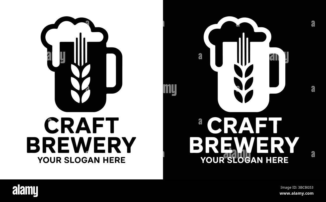 A robust black logo merging a frothy beer mug with barley stalks ...