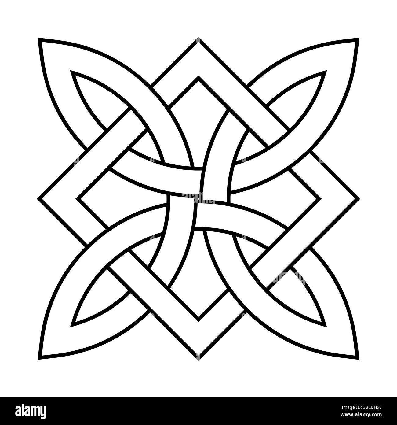 Celtic quad knot with interlaced square. Celtic pattern, formed by four endless connected arcs ...