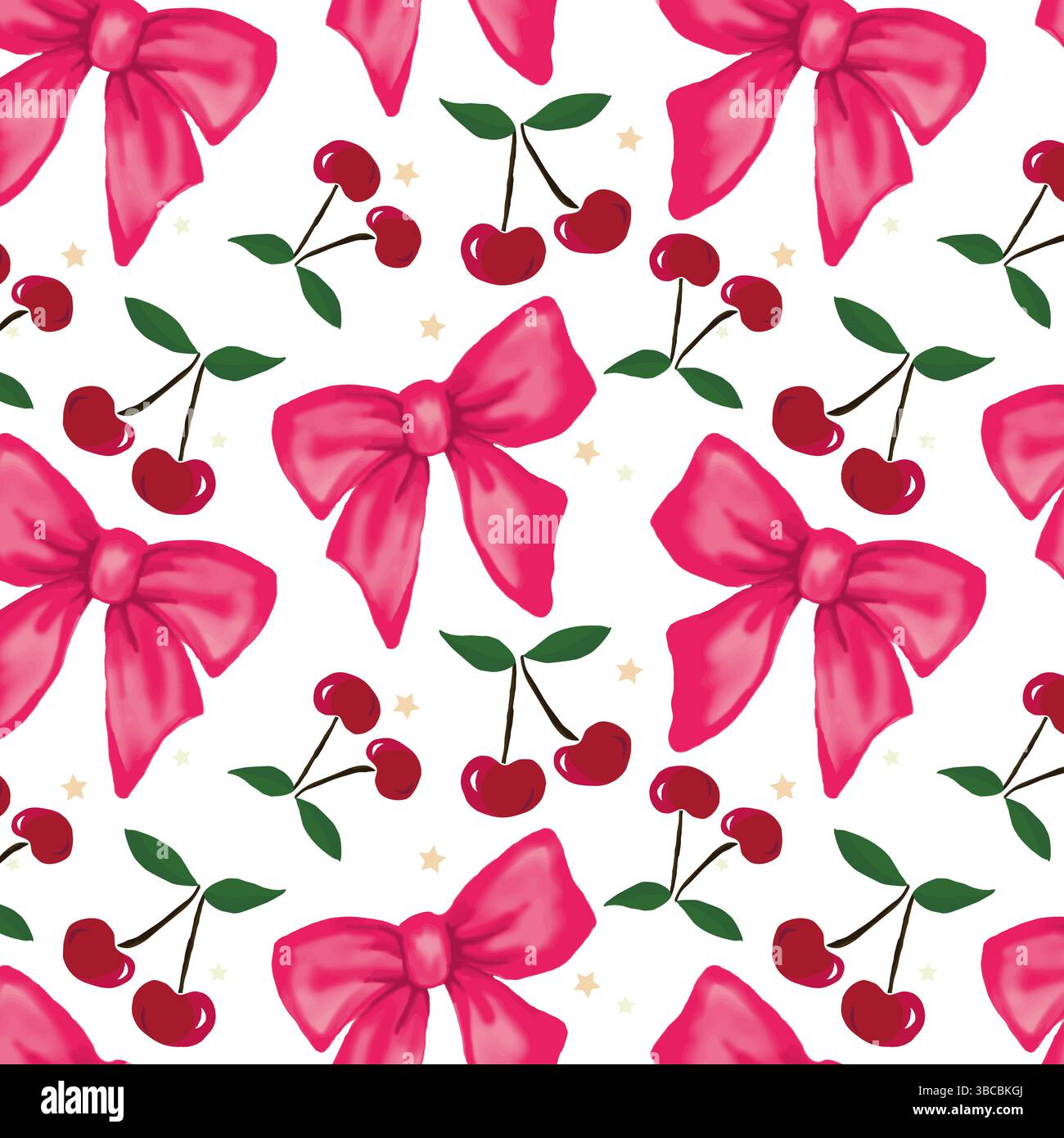 Pink coquette bows and clusters of tiny red cherries with green leaves ...