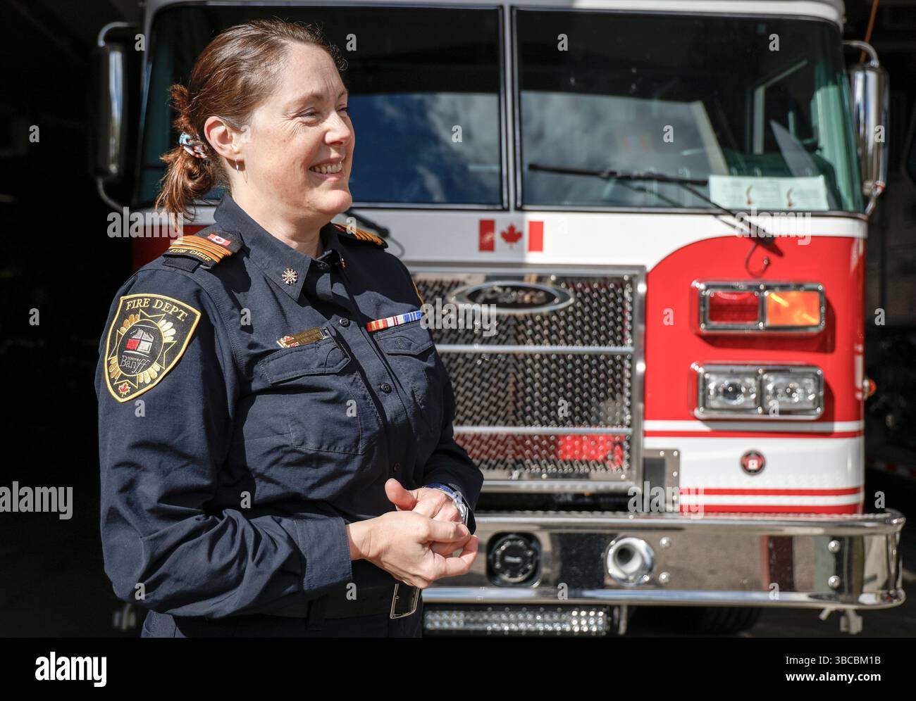 Banff, Canada. 15th May, 2025. Banff fire chief Keri Martens at the ...