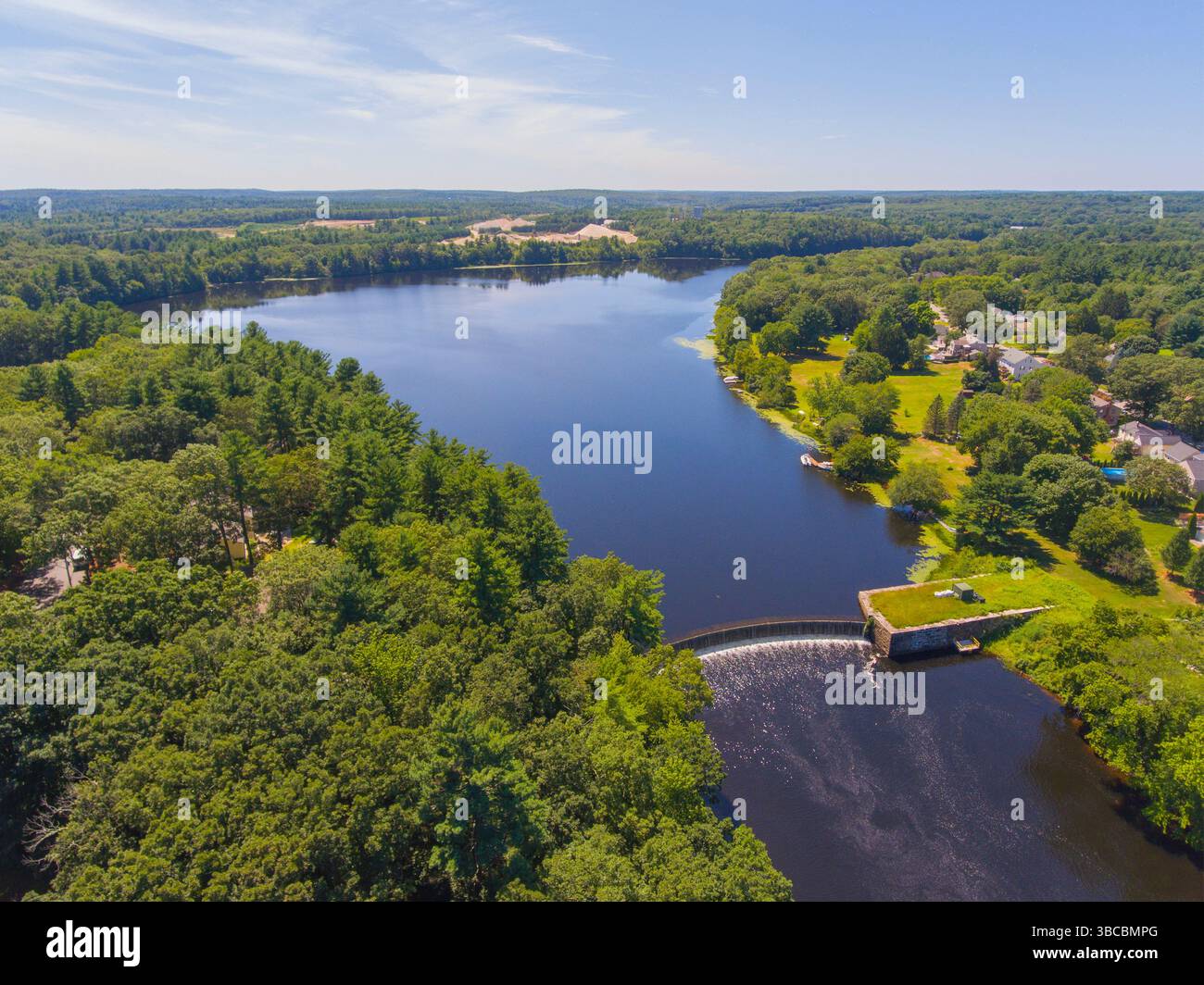 Slatersville Reservoirs aerial view in historic village of Slatersville ...