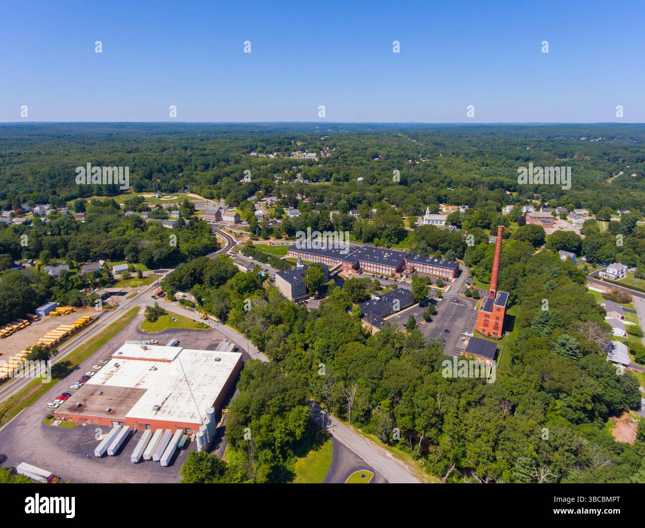 Slatersville Mills building aerial view in historic village of ...