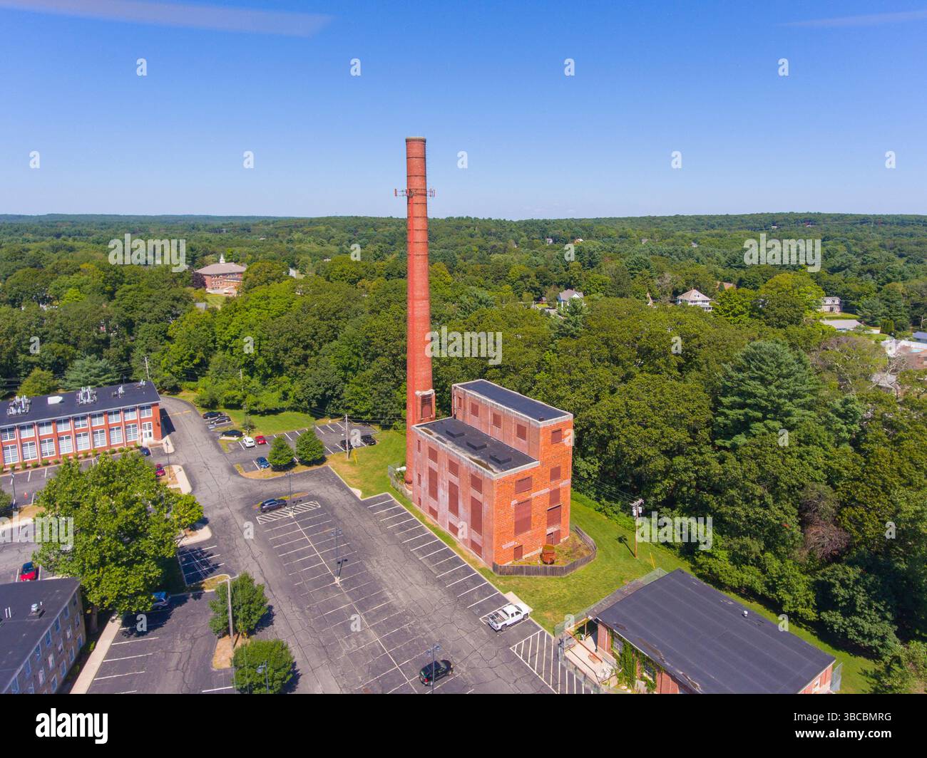 Slatersville Mills building aerial view in historic village of ...