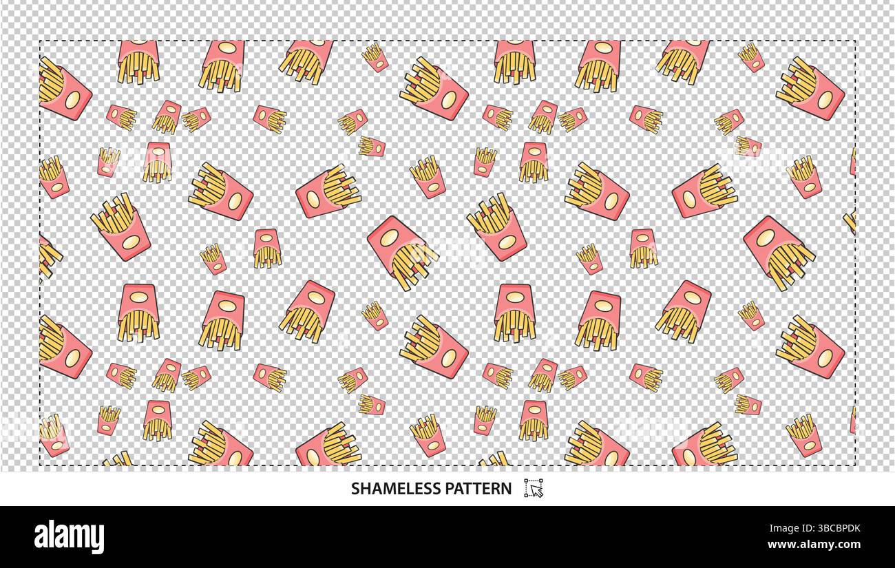 Cartoon French Fries Boxes Seamless Pattern for Fast Food and Snack ...
