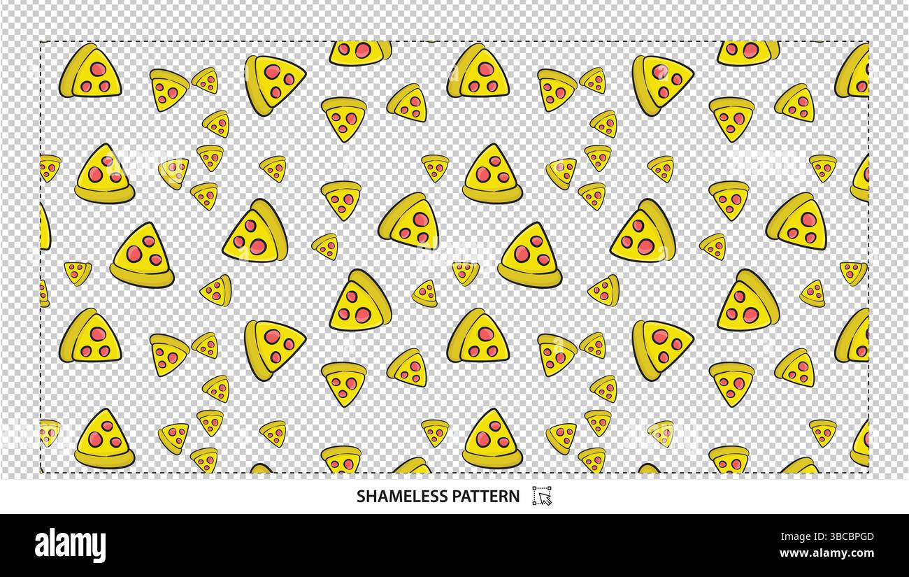 Cartoon Pizza Slices Seamless Pattern with Yellow Cheese and Red ...
