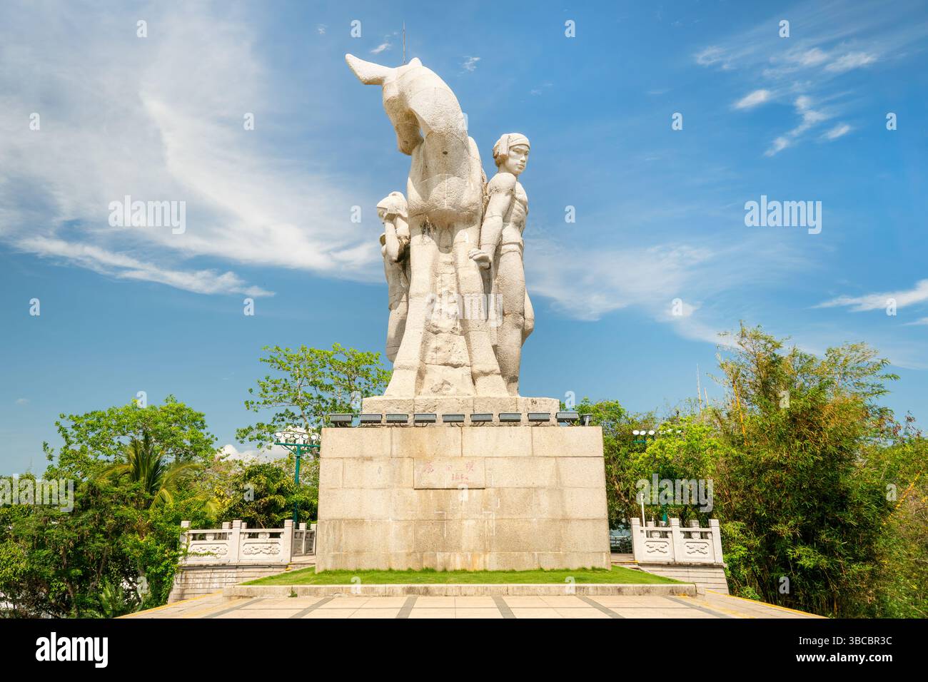 China Hainan island, Sanya city symbol, the girl and the deer turning ...