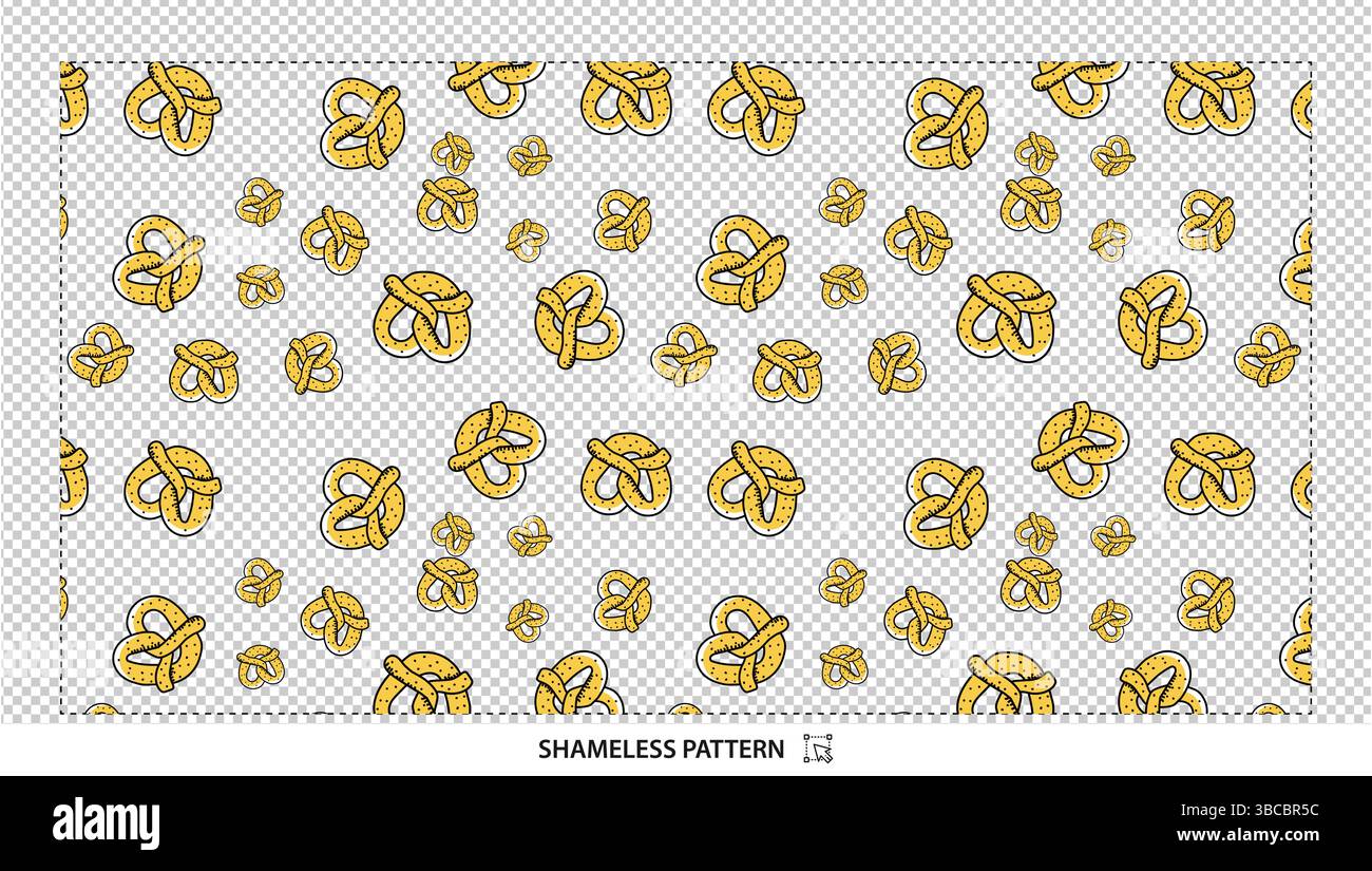 Cute Cartoon Pretzel Seamless Pattern for Bakery and Snack Designs ...