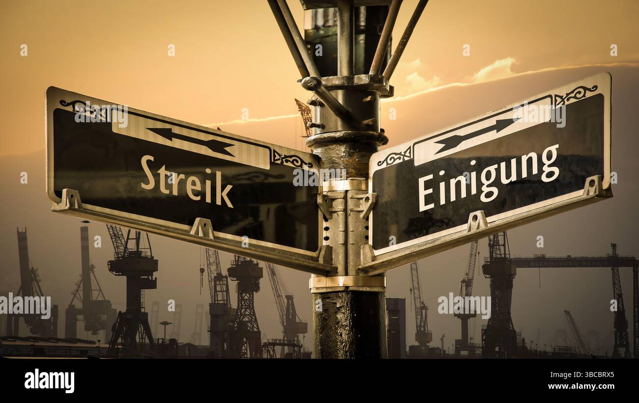 An image with a signpost pointing in two different directions in German ...