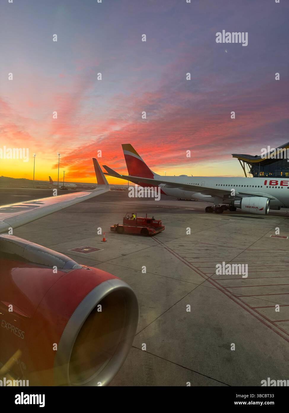 Airbus Iberia in terminal at sunset, Adolfo Suárez Madrid–Barajas ...