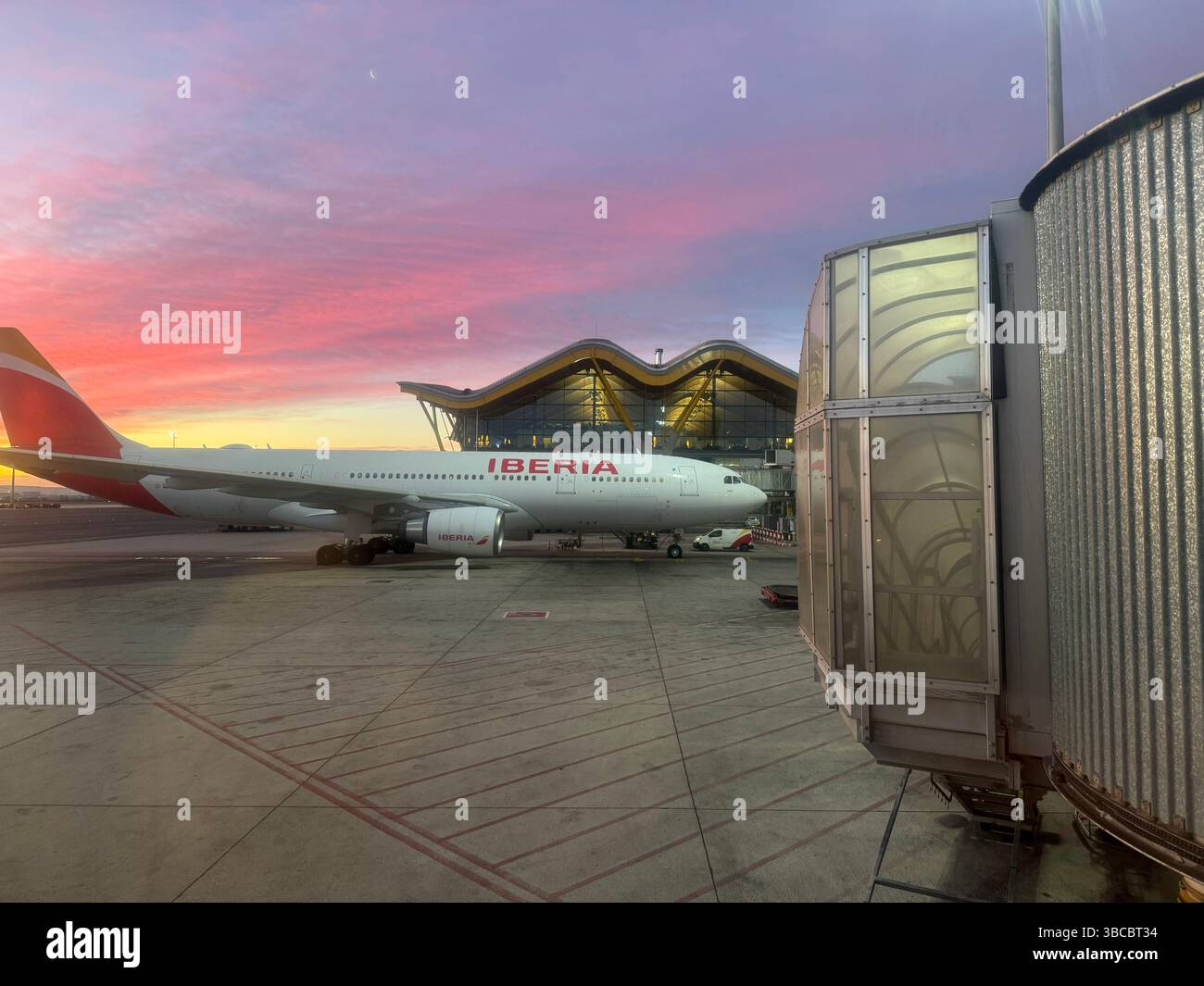 Airbus Iberia in terminal at sunset, Adolfo Suárez Madrid–Barajas ...