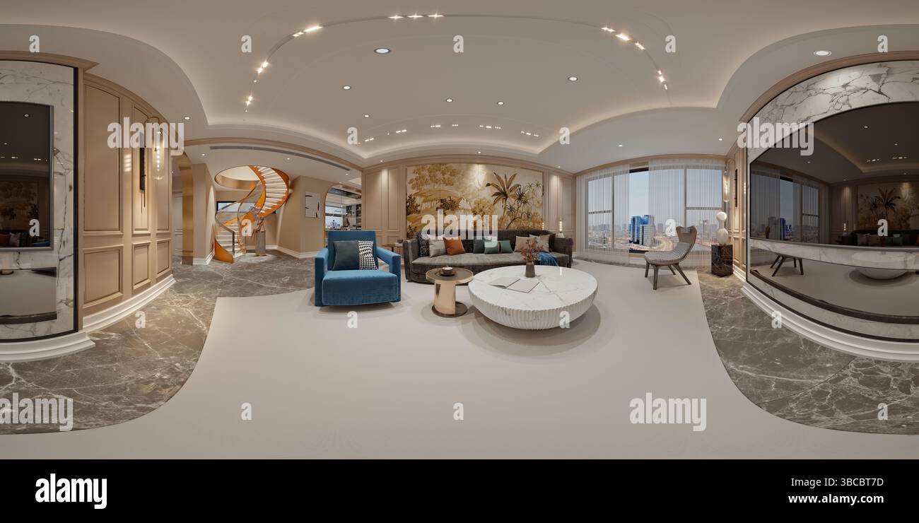 360 degrees living room 3d render Stock Photo - Alamy