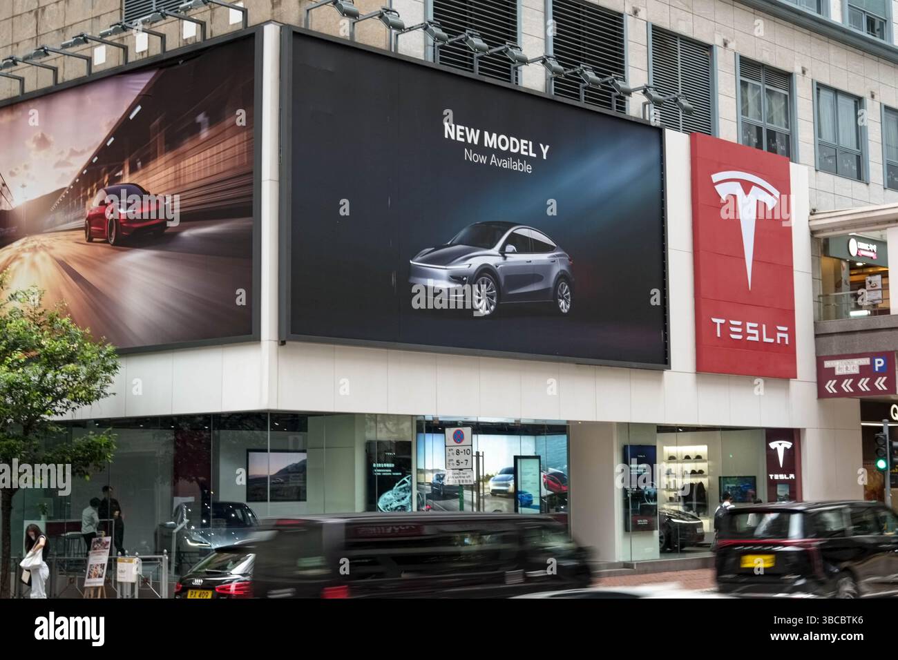 Hong Kong, China. 19th May, 2025. Tesla Model Y banner in on display ...