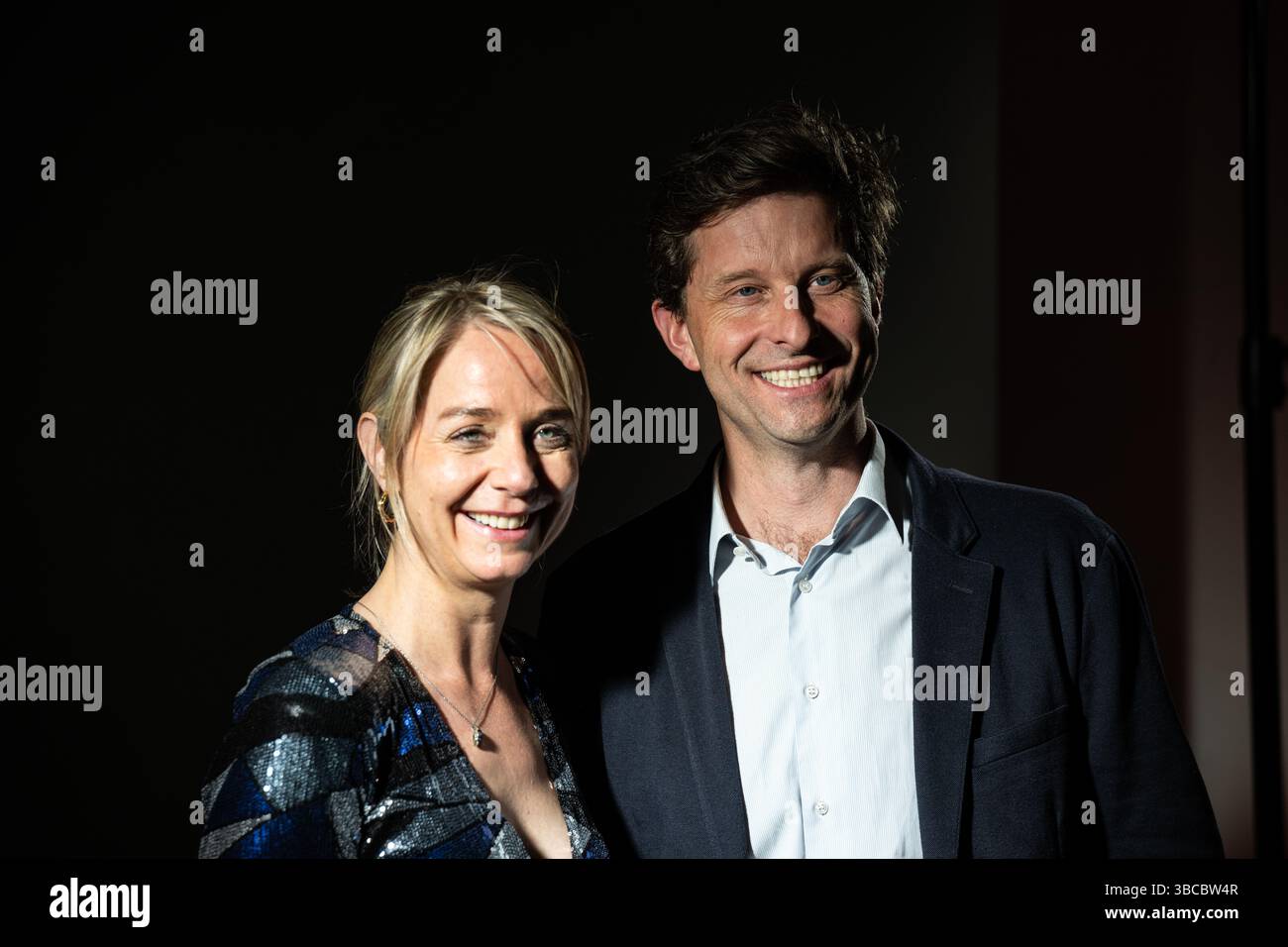 Berlin, Germany. 19th May, 2025. Anette Dowideit (l) and Justus von Daniels, journalists from ...