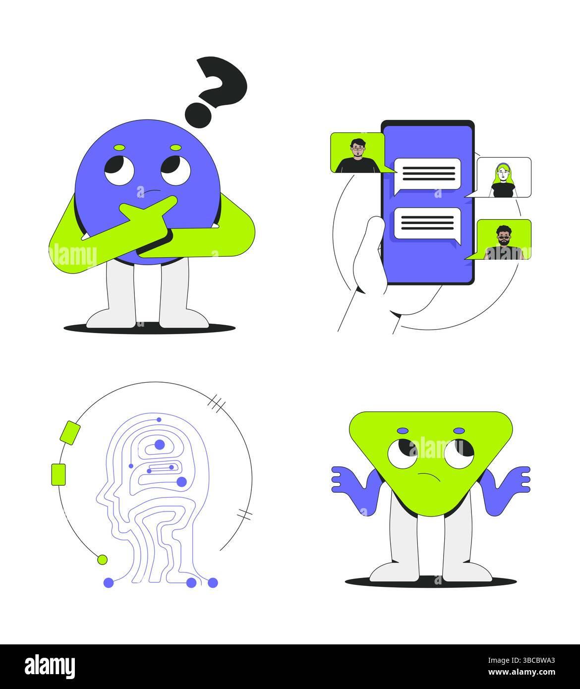 Digital thinking and communication 2D onboarding ui illustrations set ...