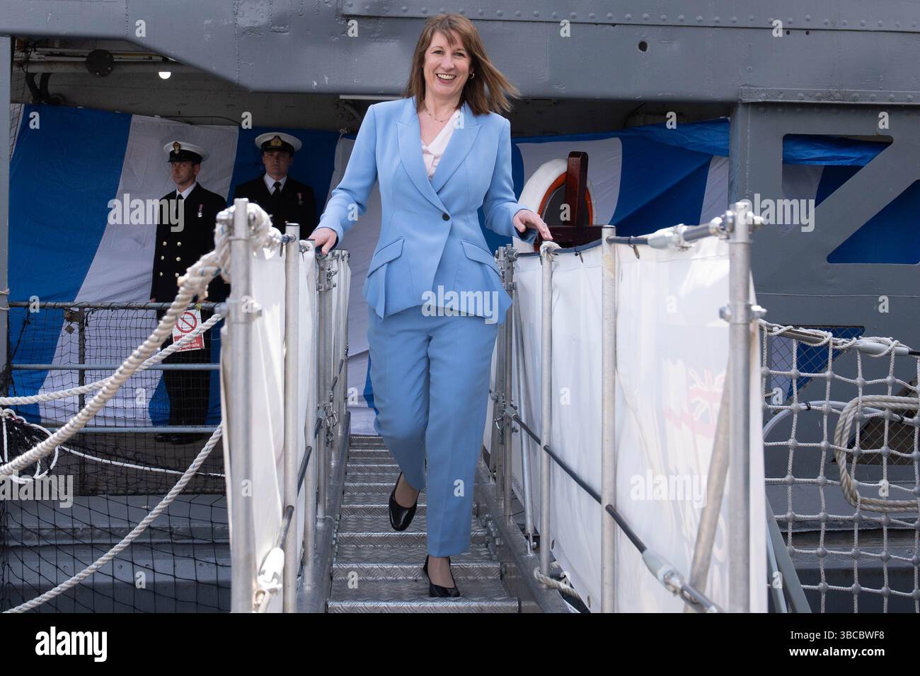 Chancellor of the Exchequer Rachel Reeves boards the Royal Navy Type 23 ...
