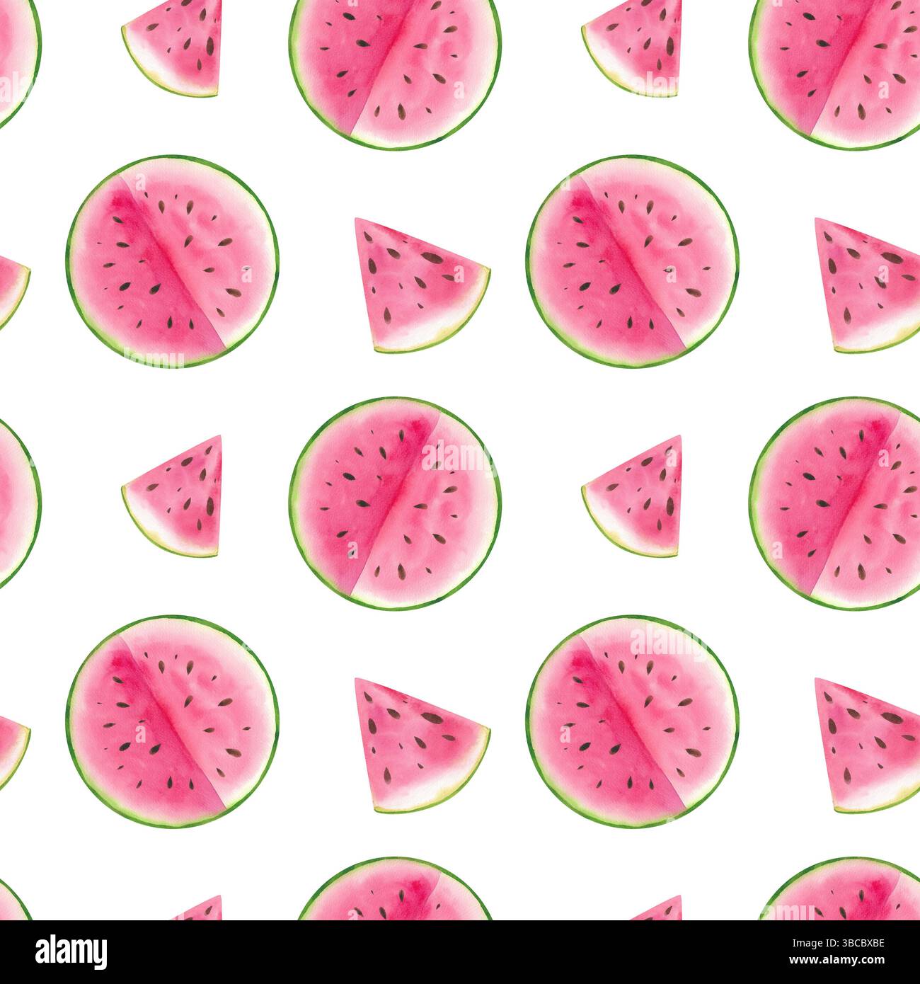 Watercolor illustration set, watermelon, leaves, seamless pattern ...