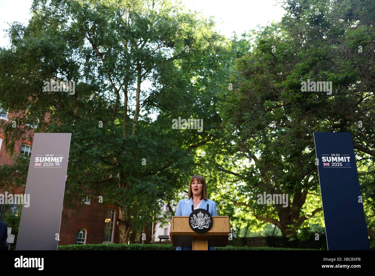 Britain's Chancellor of the Exchequer Rachel Reeves speaks during a ...