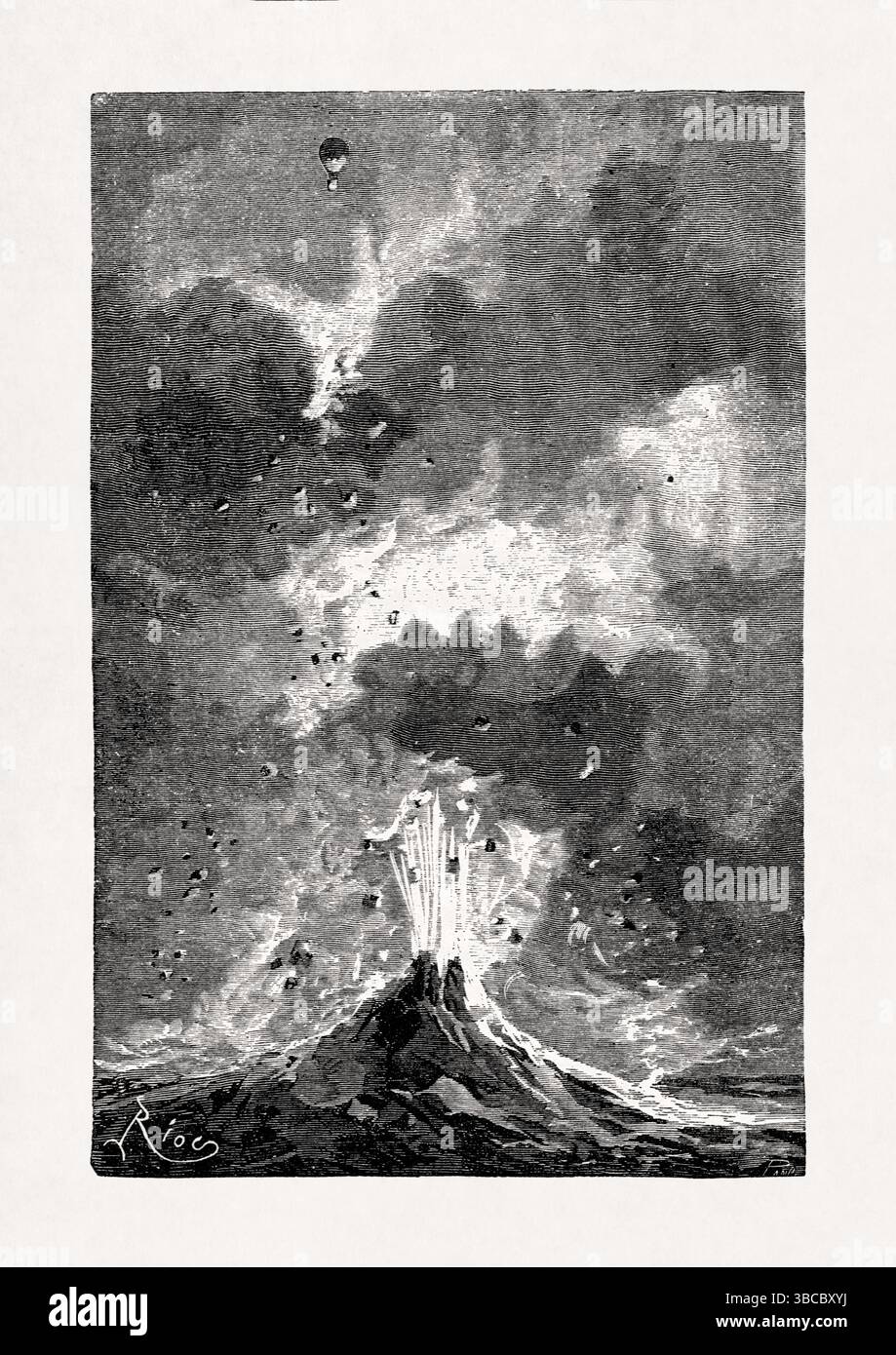 Illustration by Édouard Riou depicting the hot air balloon flying over ...