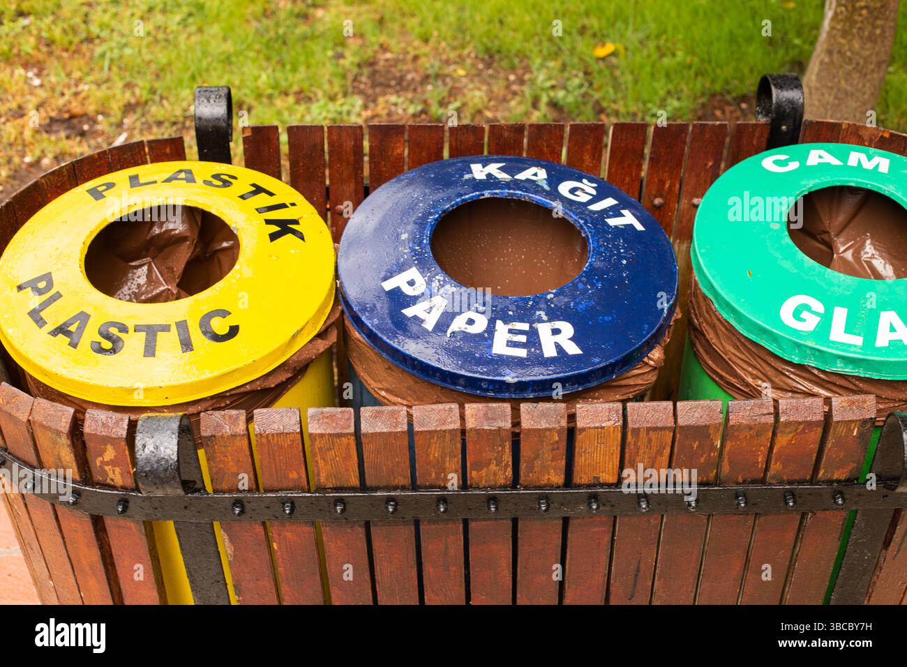 Containers for different types of the garbage outdoor for glass ...