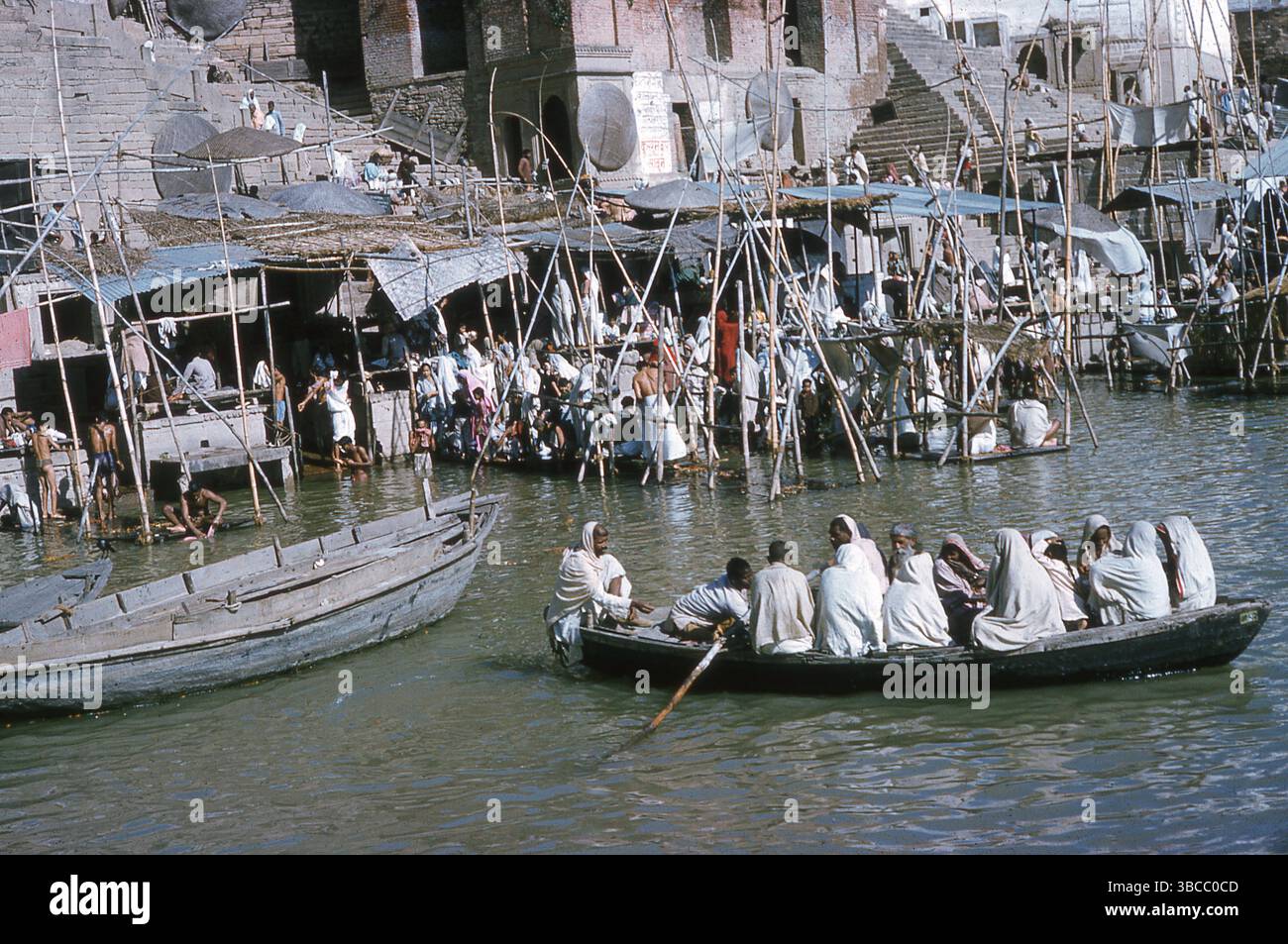 1960s, historical, the embankment of the ganges river, Benares, India ...