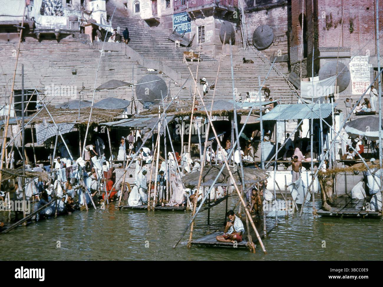 1960s, historical, the embankment of the ganges river, Benares, India ...