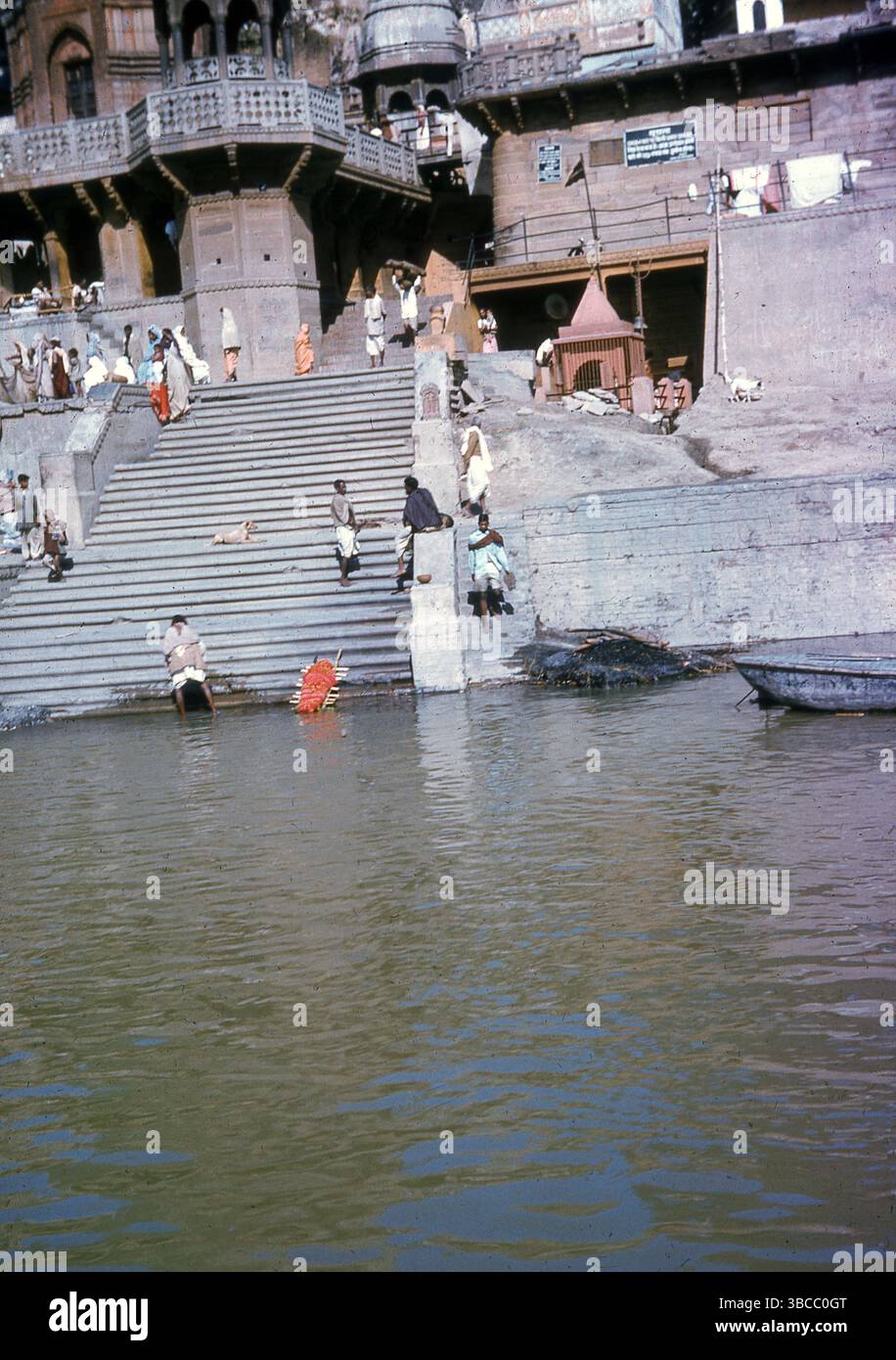 1960s, historical, embankment on the ganges river, Benares, India, at ...