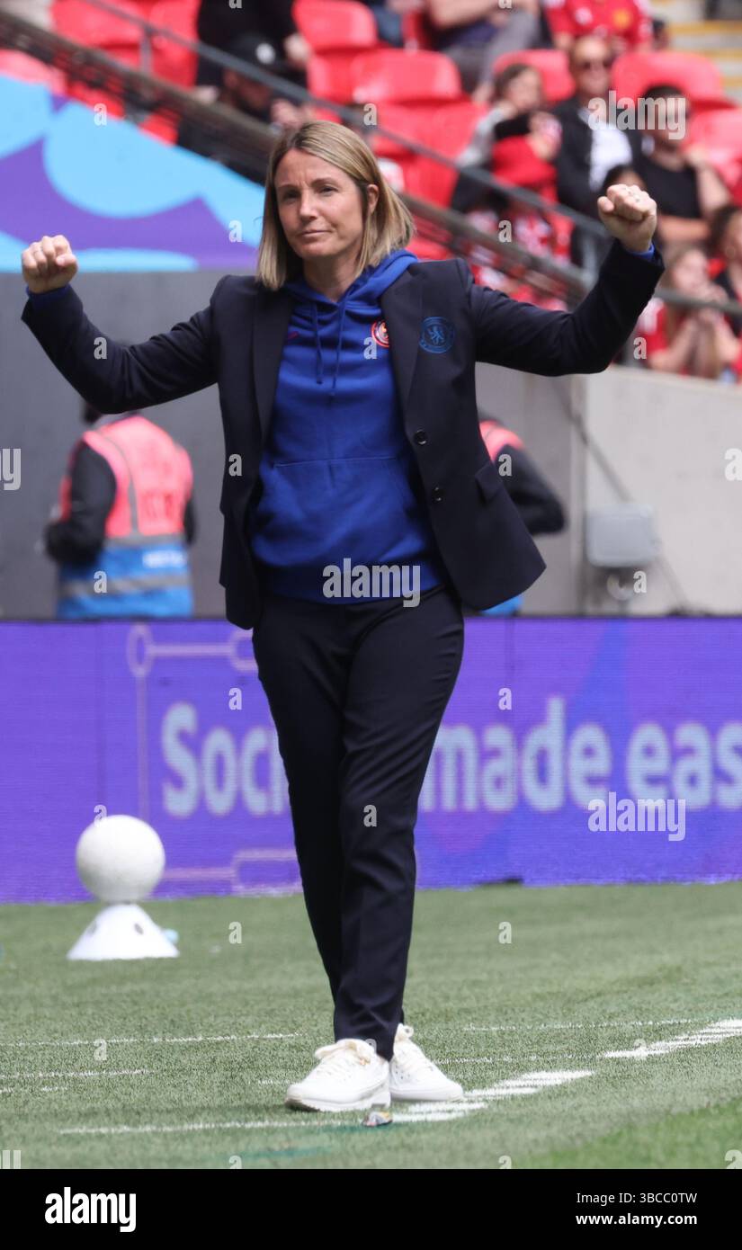 London, UK. 18th May, 2025. Sonia Bompastor Coach of Chelsea celebrates ...
