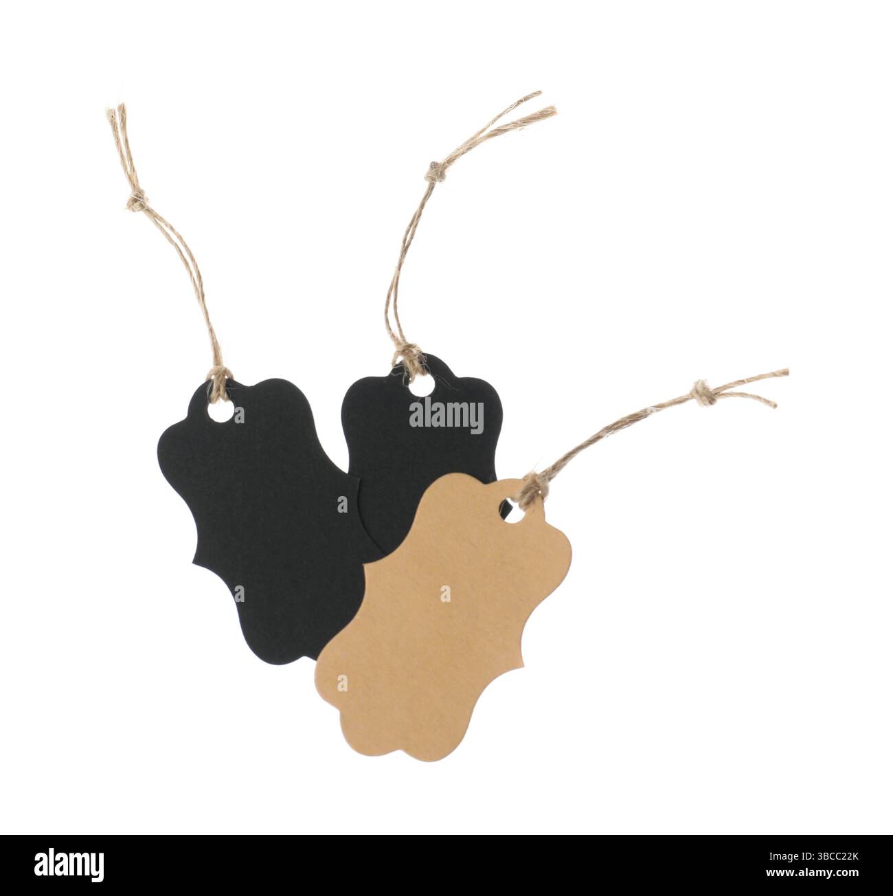 Different blank tags with strings isolated on white Stock Photo - Alamy