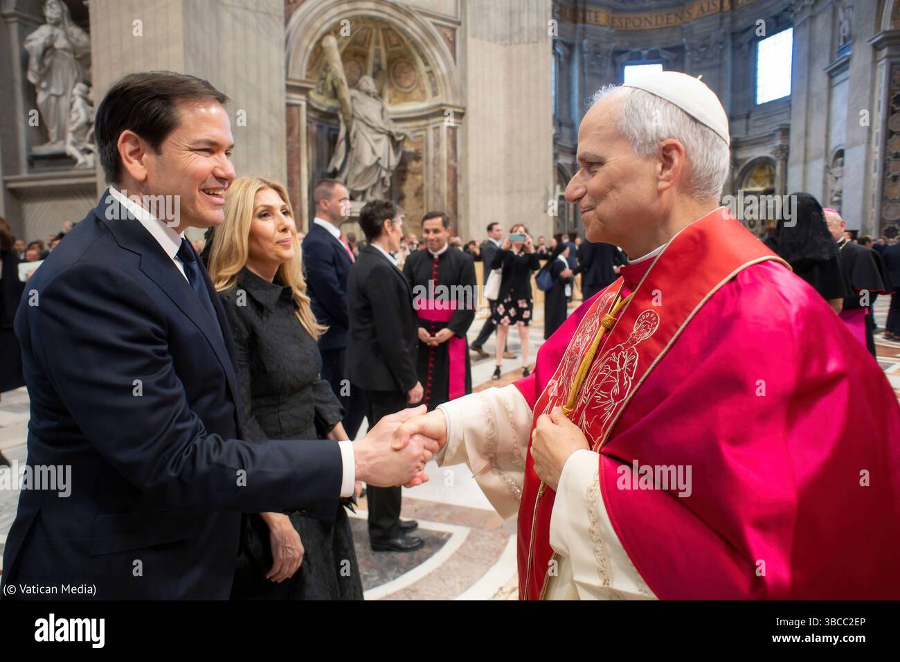 Secretary Marco Rubio and his wife Jeanette Dousdebe meet Pope Leo XIV in Vatican City, Holy See ...