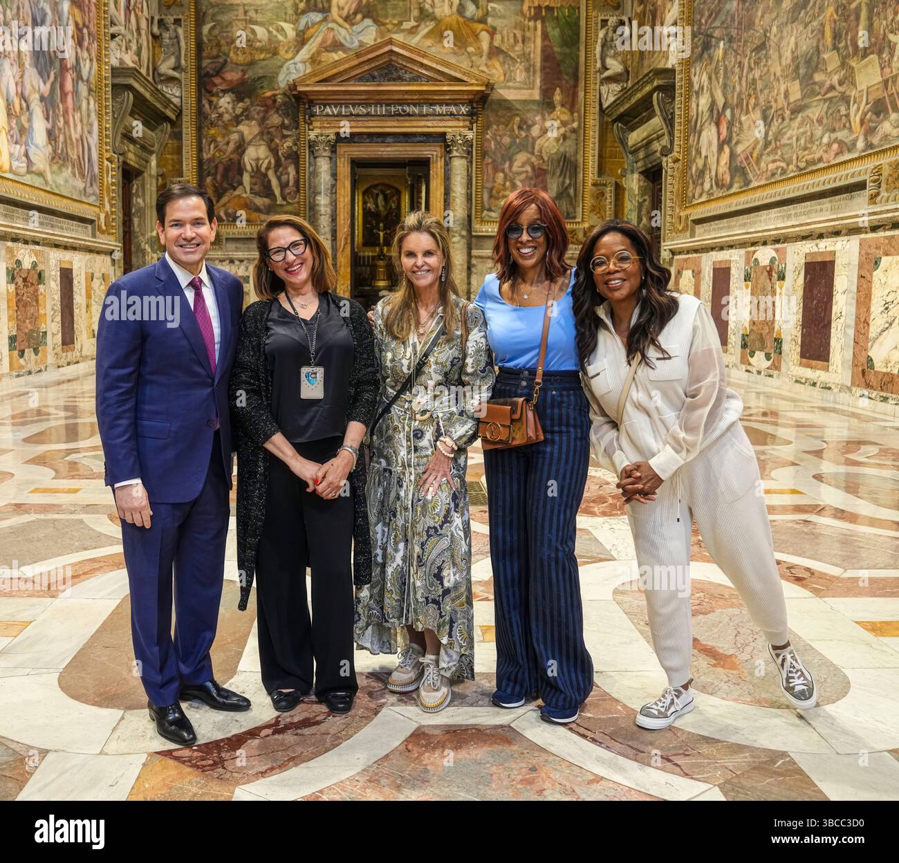 Secretary Marco Rubio, with Maria Shriver, Gayle King and Oprah Winfrey, participate in a tour ...
